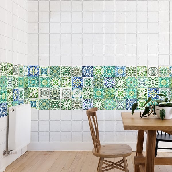 Walplus Turkish Green Tile Stickers Peel and Stick Wall Sticker Decal 4 ...