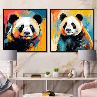 Designart "Pop Art Coloful Panda I" Panda Framed Art Set Of 2 - Animals ...