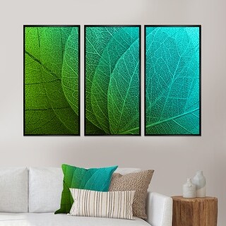 Designart "Macro Zoom Of Green Leaves" Traditional Framed Wall Art Set ...