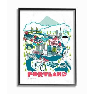 Stupell Blue and Red Portland Scenic Illustrated Poster Framed Art ...
