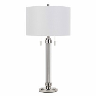 HomeRoots31" Silver Metallic Metal Two Light Table Lamp With White Drum ...