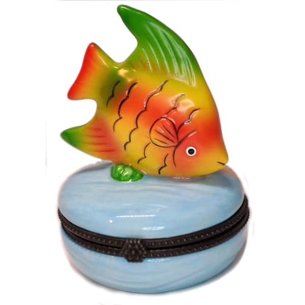 Yellow and Orange Tropical Fish Porcelain Hinged Trinket Box - Yellow ...