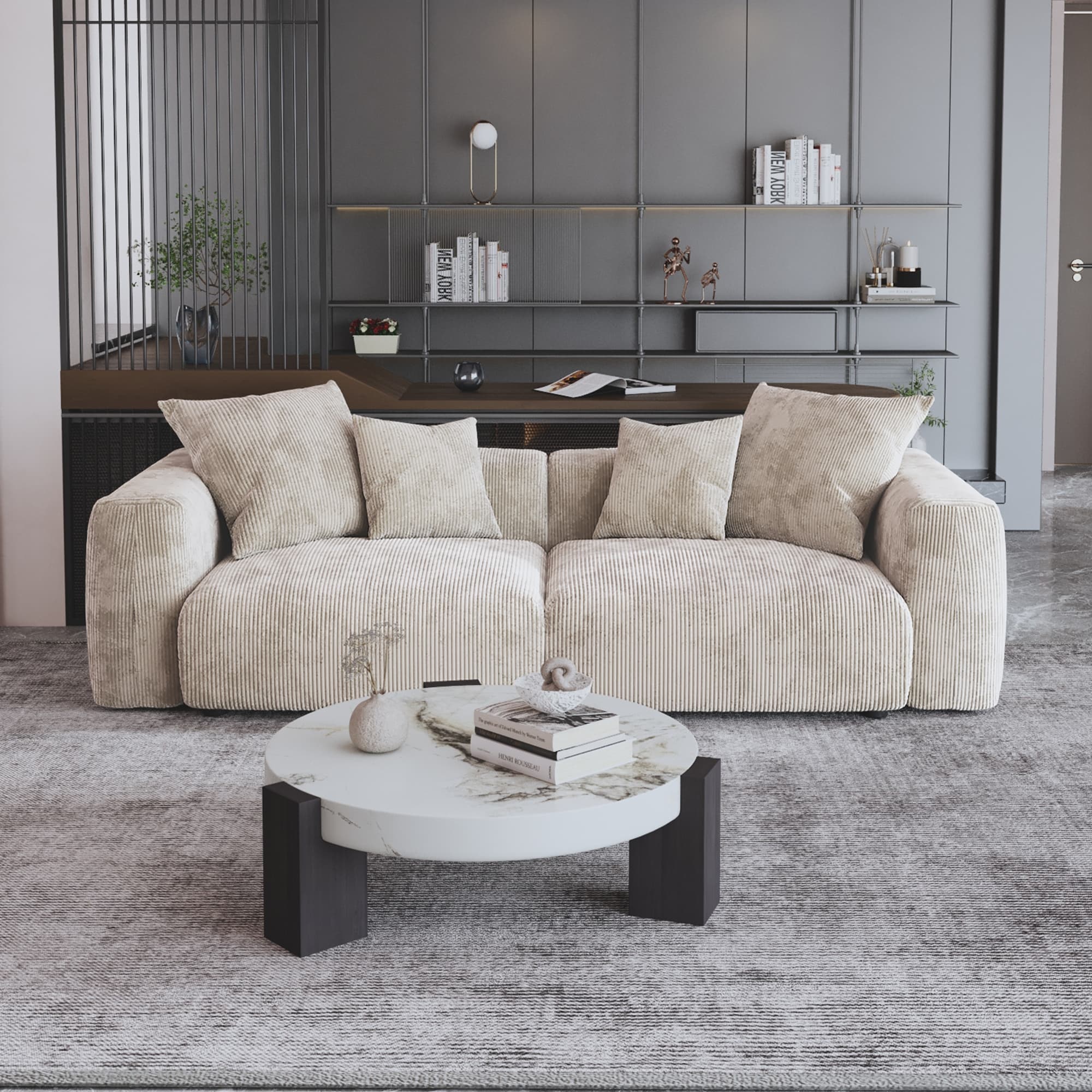 Corduroy Upholstered Deep Seat Comfy Sofa Couches with Solid Wood Legs for Living Room