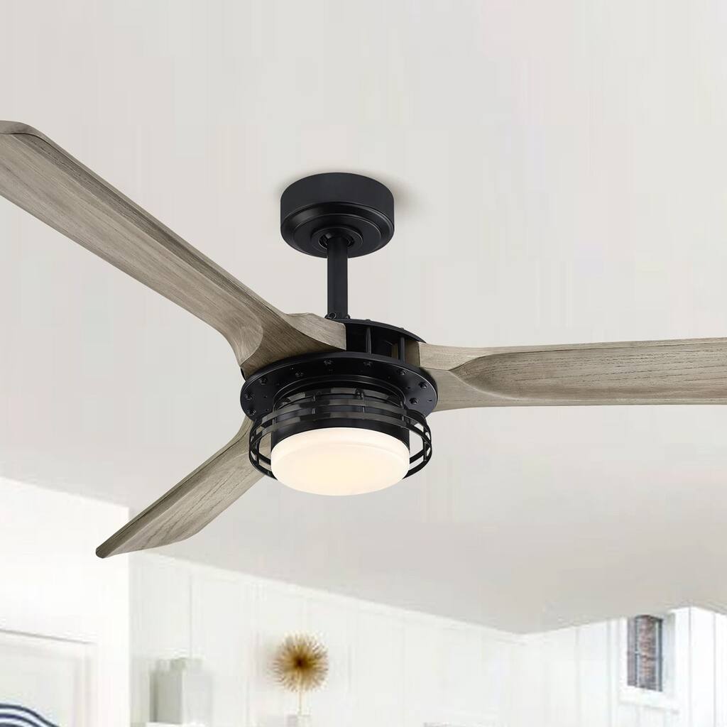 52" Farmhouse Wood 3-Blade LED Ceiling Fan with Light and Remote ...