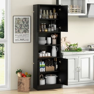 75 Inch Kitchen Pantry Cabinet Tall Cupboard with Doors and Shelves ...