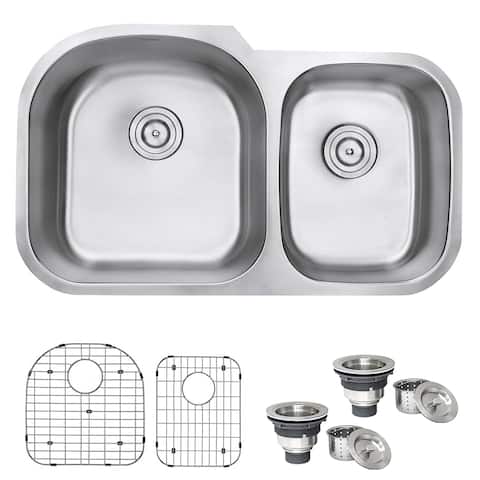 35 Inch Undermount Stainless Steel Double Bowl Kitchen Sink - Silver ...