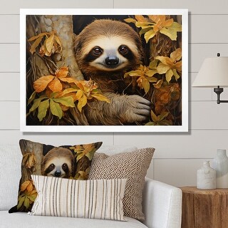 Designart "Sloth On Branch Serenity II" Animals Framed Wall Decor - Bed ...