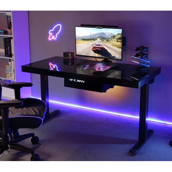 Eureka Ergonomic RGB Gaming Desk Built in PC Case, 55" Glass Electric ...