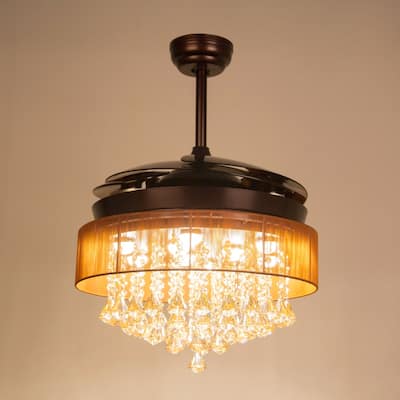 Modern Bronze 46-Inch LED Crystal Chandelier Ceiling Fan with Remote ...