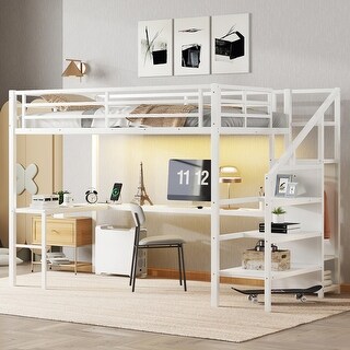 Twin XL Loft Bed with L-Shaped Desk - High Sleeper with Wardrobe ...