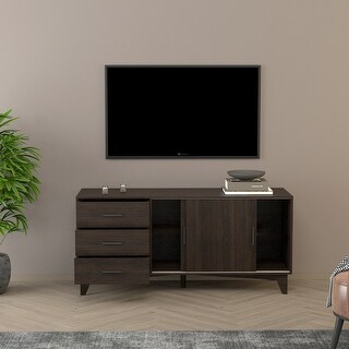 Contemporary TV Stand Modern TV Console Table with Sliding Doors and 3 ...