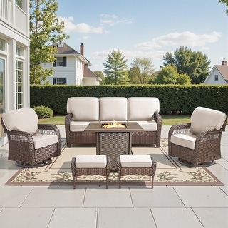 Pocassy Patio Outdoor Fire Table with Sofa Swivel Chair Funiture Set ...