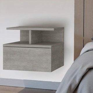12" Gray One Drawer Faux Wood Floating Nightstand - Bed Bath & Beyond ...
