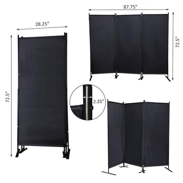 6 Ft 3-Panel Portable Folding Privacy Screen w/ Metal Standing - Bed ...