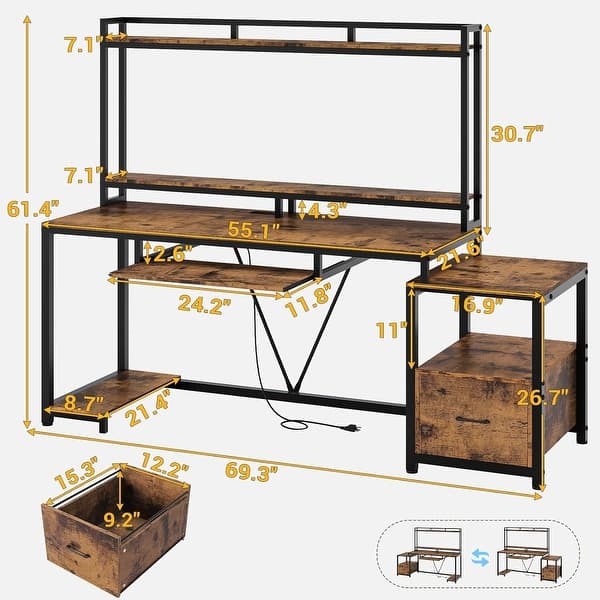 Gaming Desk Office Computer Desk File Drawer Storage Shelves - Bed Bath ...