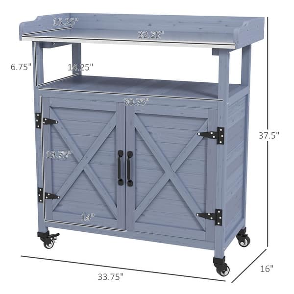 Outsunny Outdoor Potting Bench, Wooden Potting Table with Storage ...