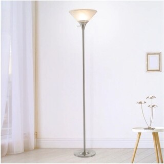 75.5" Brushed Silver Metal Torch Floor Lamp with Marble Glass Shade ...