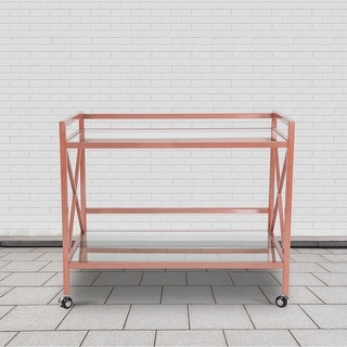 Rose Gold Metal Kitchen Bar Cart with Glass Shelves and X-Frame - Bed ...