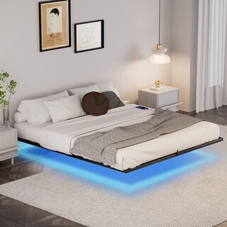 King Size Floating Bed Frame Metal Platform Bed with LED Lights ...