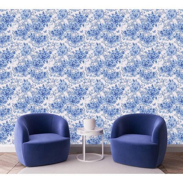 Blue Floral Wallpaper with Butterflies Peel and Stick and Prepasted ...