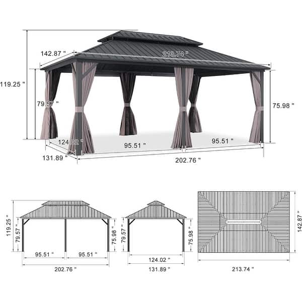 PURPLE LEAF Gazebo Grey Outdoor with Dual-Layer Galvanized Steel Double ...