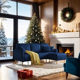 Artsy Velvet Upholstered Reversible Sectional 3 Seat Sofa, L-Shaped ...