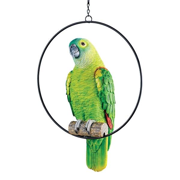 Hand-Painted Hanging Parrot on Swing Outdoor Sculpture - 11.42 x 14.76 ...