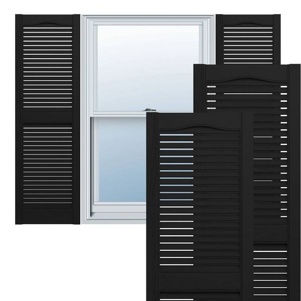 Lifetime Vinyl, TailorMade Cathedral Top Center Mullion, Open Louver Shutters, w/Shutter-Loks ...
