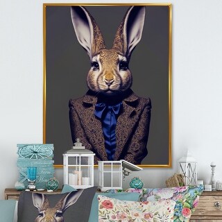 Designart "Fancy Rabbit In A Gray And Blue Suit" Animals Rabbit Framed ...