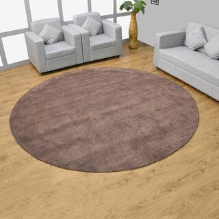 Hand Knotted Loom Silk Mix RoundArea Rug Solid Light Brown LSM111 - 8 ...