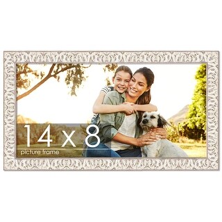 14x8 Ornate White Washed Complete Wood Picture Frame with UV Acrylic ...