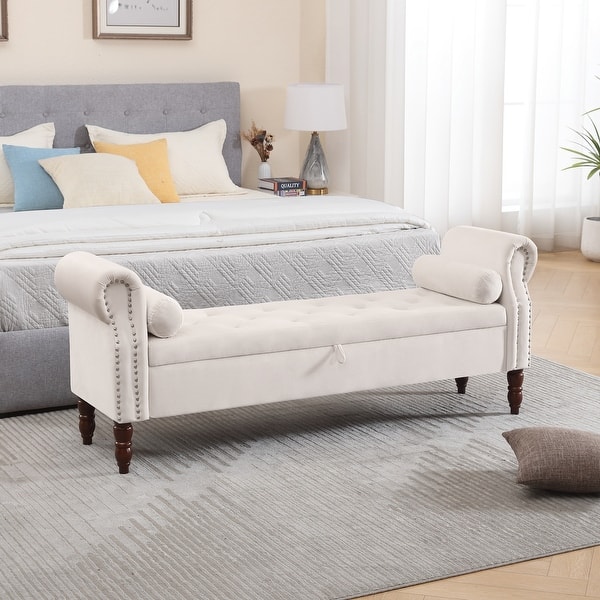 HOMYKA 66.9" Tufted Velvet Storage Bench with Rolled Arms Fabric ...
