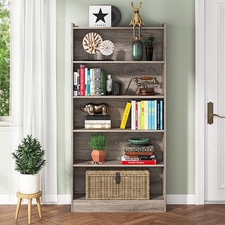 72-inch Bookcase, Modern 6-Tier White Bookshelf, Wood Display Shelf ...