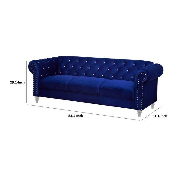 Ben 83 Inch Velvet Sofa with Crystal Tufted Back, Royal Blue - Bed Bath ...