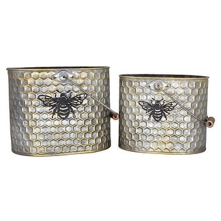 Set of 2 Silver and Gold Honeycomb Bee Buckets with Handles - Bed Bath ...