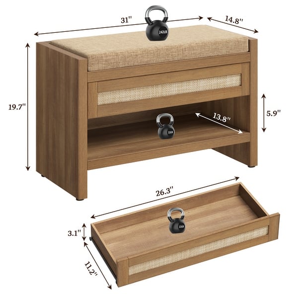 SICOTAS Rattan Shoe Bench Entryway Shoe Rack with Storage Organizer ...