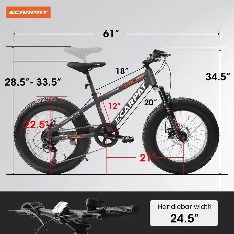 20 Inch Fat Tire Bike Adult/Youth Full Shimano 7 Speed Mountain Bike ...