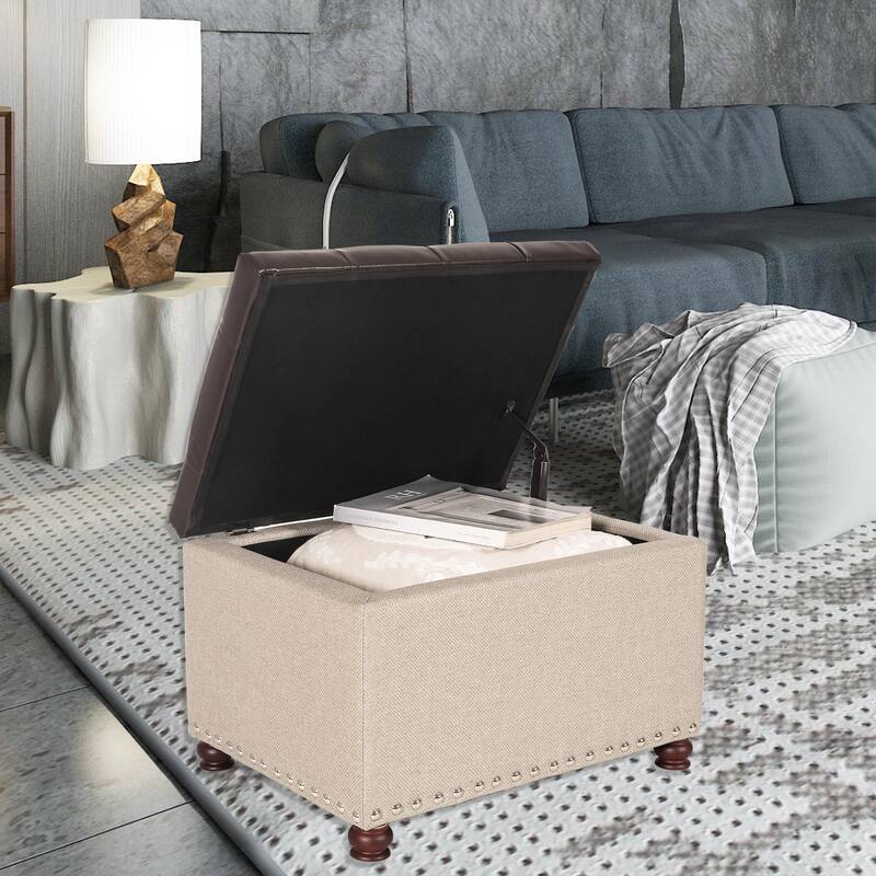 Adeco 24'' Rectangular Upholstered Storage Ottoman Fabric Foot stool ...