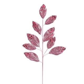 Vickerman 29" Pink Glitter Leaf Artificial Christmas Spray. Includes 6 ...