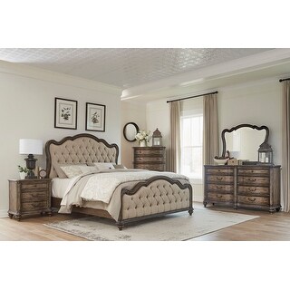 Vintage Brown Oak Finish Traditional Bedroom 5pc Set Formal - Bed Bath ...