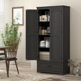 Tall Kitchen Pantry Storage Cabinet with 2 Doors, Drawer and Adjustable ...