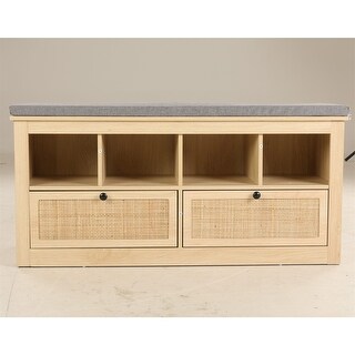 Rattan Shoe Bench,Wooden Shoe Rack Bench with Cushion Seat - Bed Bath ...