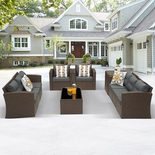 Royalcraft 10 Piece PE Rattan Wicker Outdoor Patio Furniture Set - Bed ...