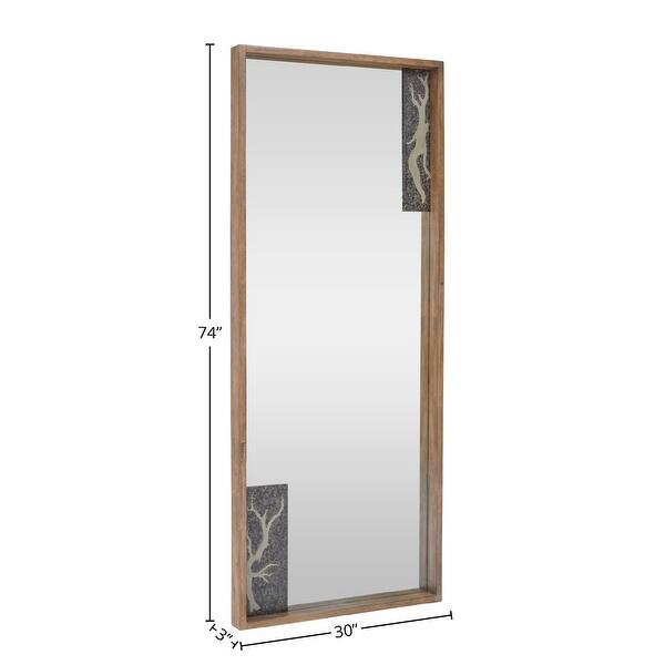 Driftwood Transitional Wooden Floor Mirror with Inset Panels - Beige ...