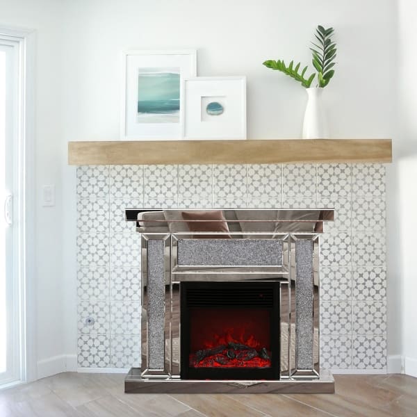 47 inch electric fireplace Silver mirror fire piece Glass corner ...