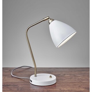 White Metal and Antique Brass Adjustable USB Port Desk Lamp - Bed Bath ...