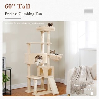 60Inch Large Double Condos Cat Tree with Sisal Scratching Posts - Bed ...