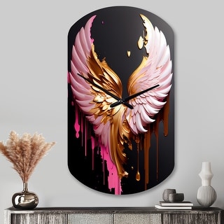 Designart - Pink, Gold And Black Angel Wings I - Wings Angel Large Wall ...