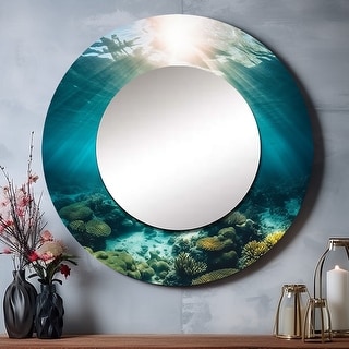 Designart "Underwater Coral IV" Coastal Large Round Mirror - Nautical ...