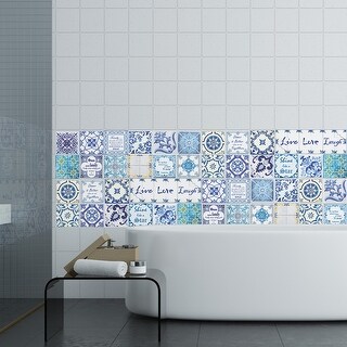 Walplus Blue Mosaic Tile Stickers Peel and Stick Wall Sticker Decal 4 ...